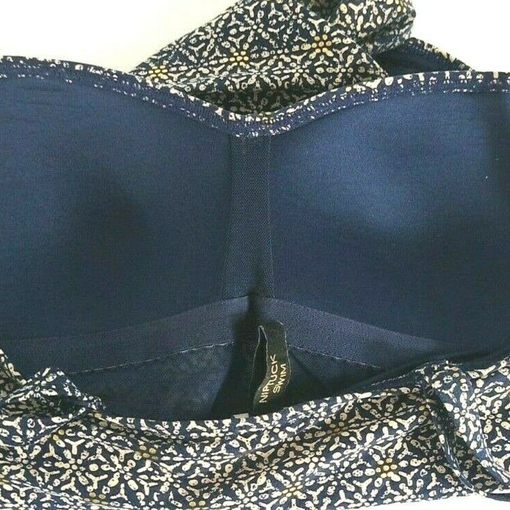 Nip Tuck Swim Bathing Suit Ruched Blue Gold 6 - Gem